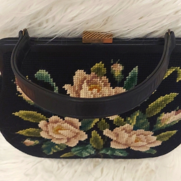 Vintage | Bags | Vintage Floral Needlepoint Roses Satchel | Poshmark